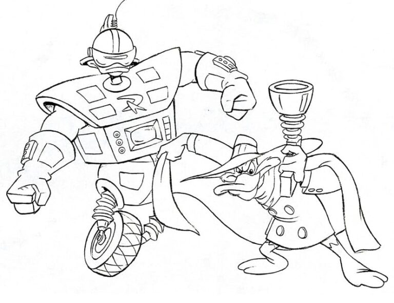 Kolorowanka Robot i Darkwing Duck dla dzieci do druku i online